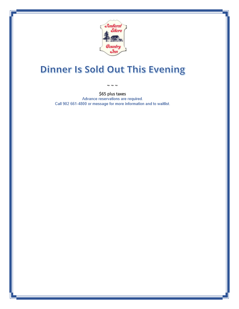Sold Out | Amherst Shore Country Inn - Official Site